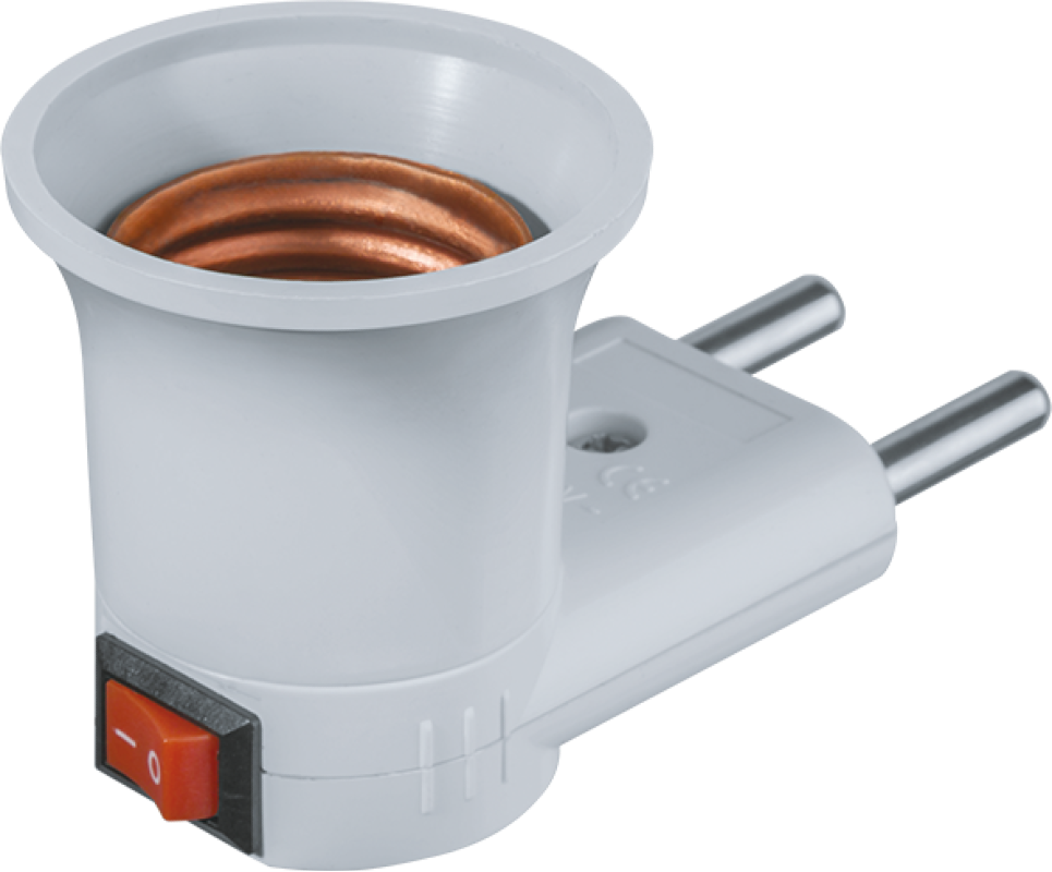 Патрон для лампы Navigator / Навигатор NLA-S-E27 переходник с розетки на вилку с выключателем, алюминий/латунь белый Е27, 71992 / электрооборудование