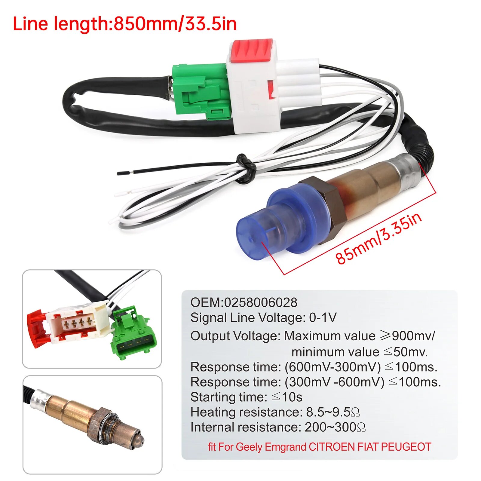 Датчик соотношения воздуха и топлива 52 мм, цифровой стрелочный дисплей с лямбда-зондом, датчик кислорода O2, высококачественный автомобильный датчик, подходящий для автомобиля 12 В 234-4209 Only Sensor