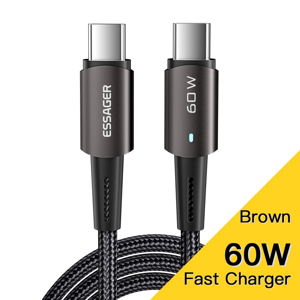 Кабель зарядный Essager USB Type-C, 100 Вт, с поддержкой быстрой зарядки 1 м, 60W Brown