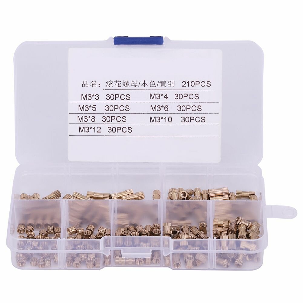 Гайки рифленые латунные M3, 210 шт.