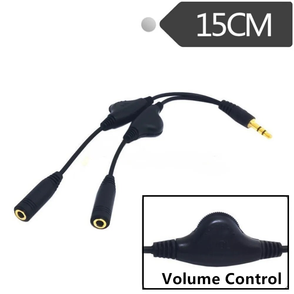 Разветвитель для наушников со штекером 3,5 мм на 2 гнезда, Удлинительный кабель с регулировкой громкости для наушников и гарнитуры