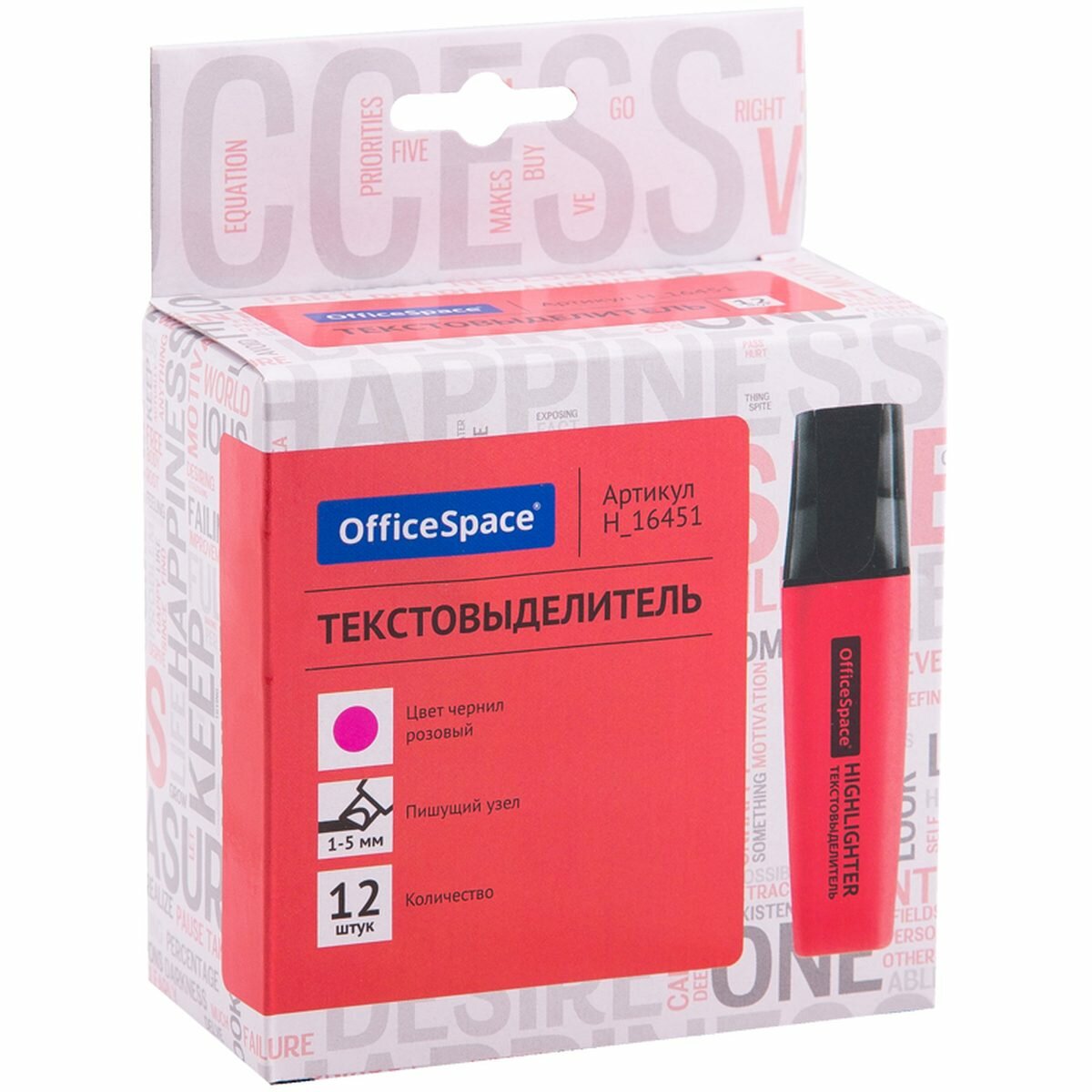 Маркер-текстовыделитель OfficeSpace (1-5мм, розовый) (H_16451), 864шт.