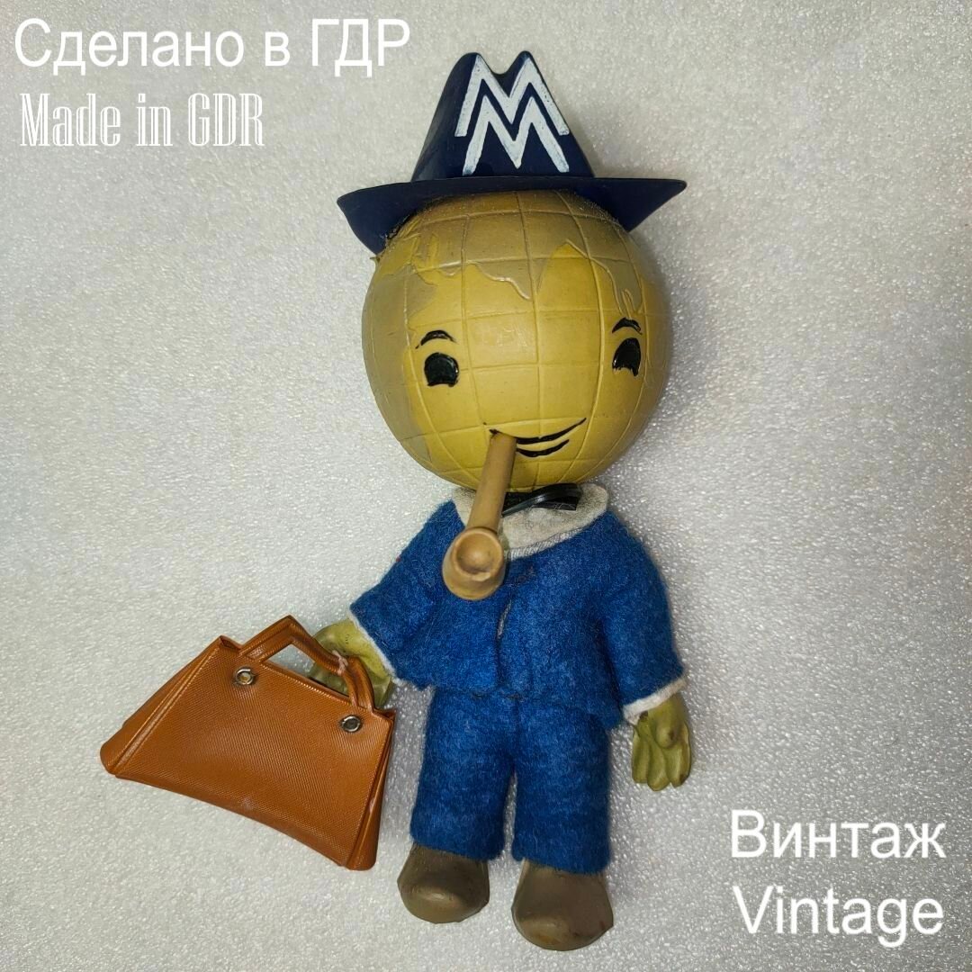 Кукла-талисман Лейпцигской ярмарки "Человек-Глобус" Винтаж времен СССР (ГДР)