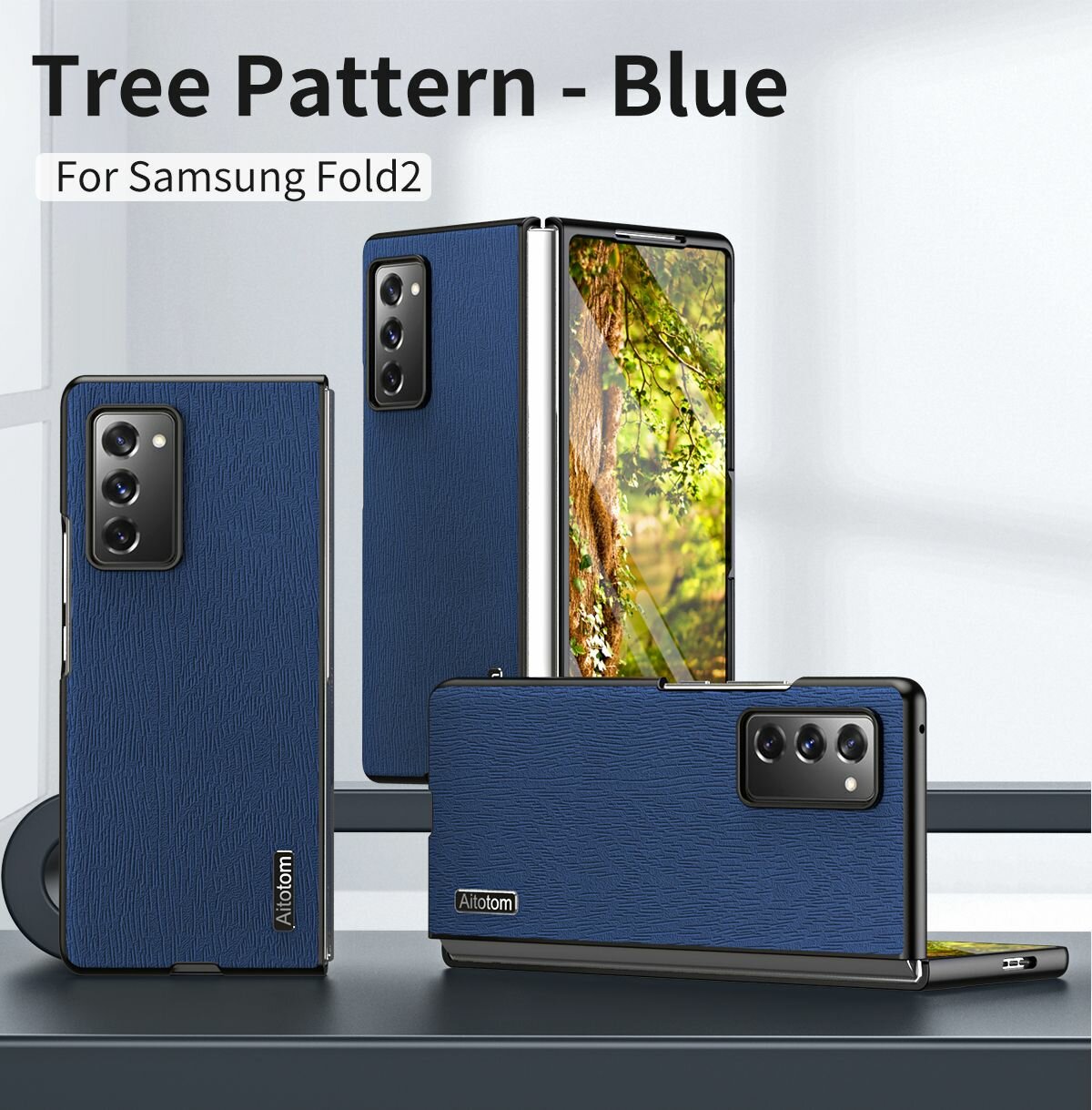 Чехол для Samsung Galaxy Z Fold2 (Самсунг галакси З Фолд2) с кожаный текстурой дерева, защитой от отпечатков пальцев , полной защитой линз