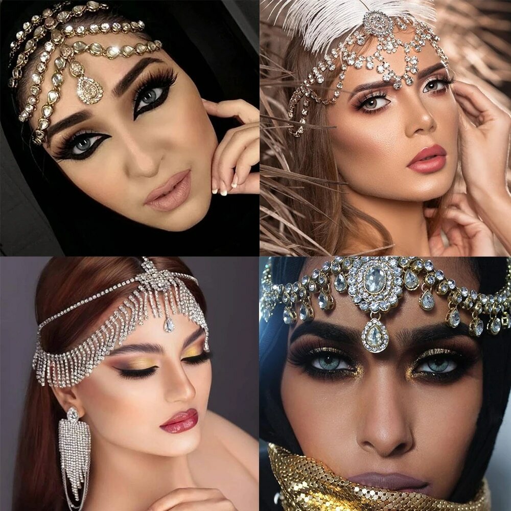 Винтажный тренд, цепочка на голову со стразами, повязка на лоб, индийские африканские богемные аксессуары для волос, хрустальная бахрома, тиара, головной убор