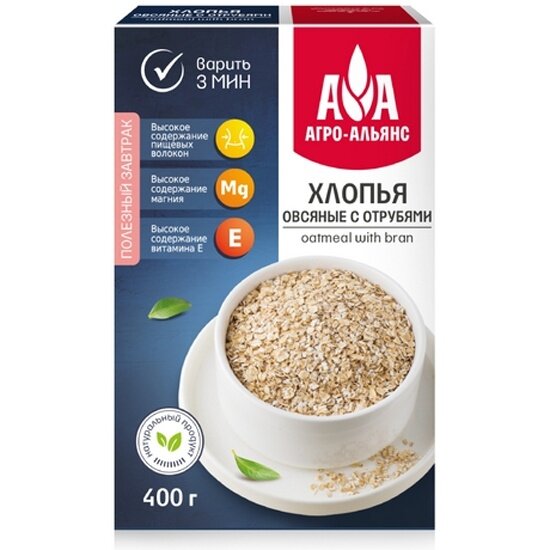 Хлопья Агро-альянс овсяные с отрубями " Экстра" 400 г