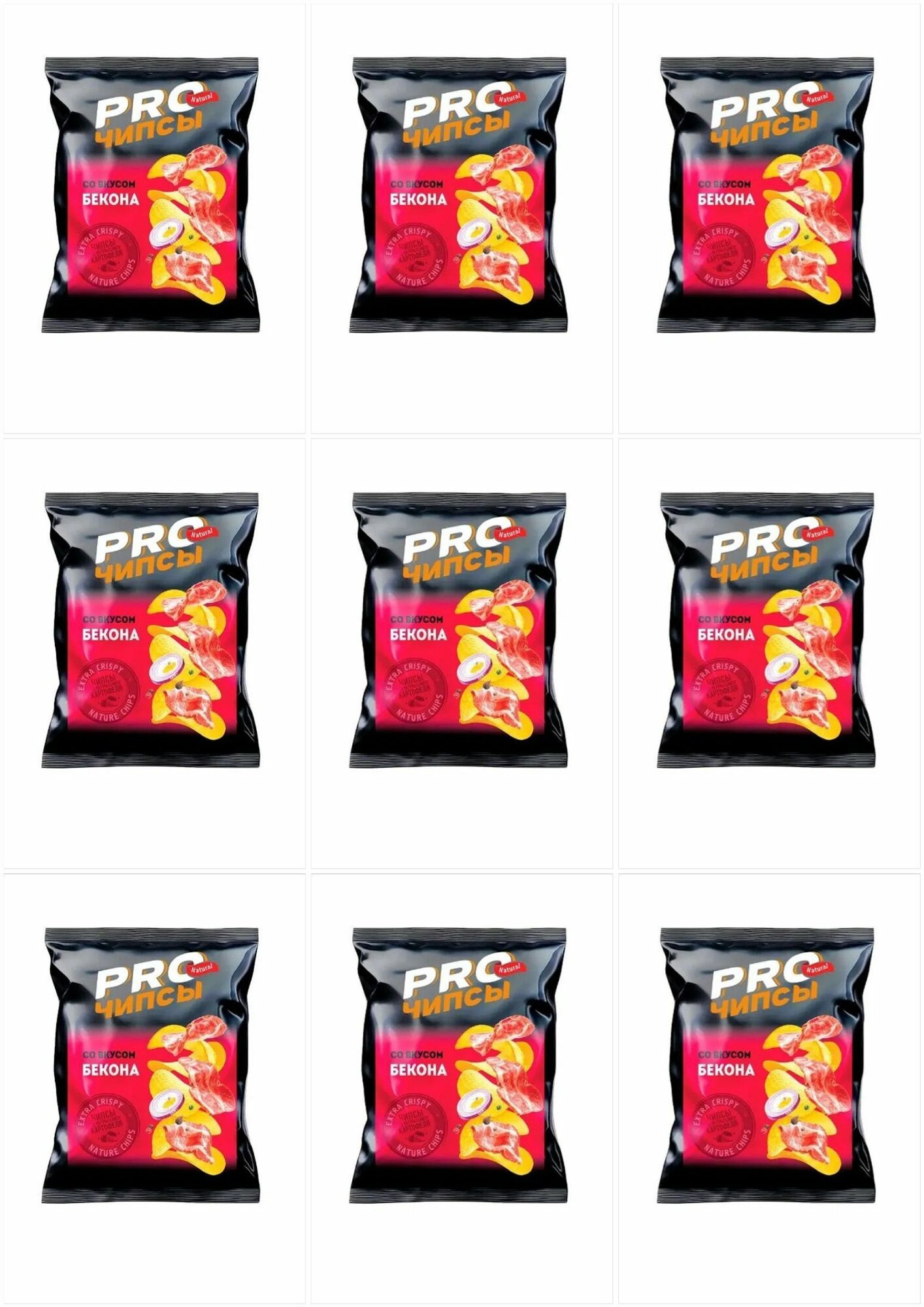 PRO-чипсы Чипсы, со вкусом бекона, 150 г - 9 шт