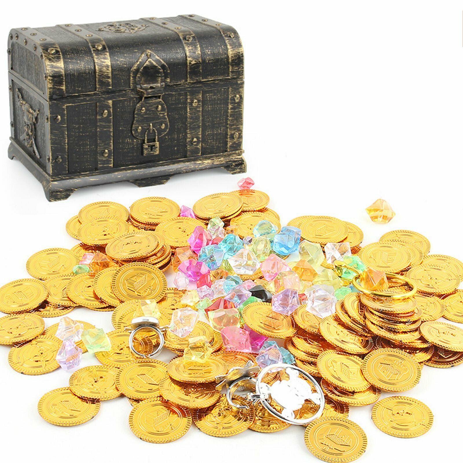 Пиратский сундук с сокровищами Детская игрушка "Охота за сокровищами" -Набор коричневых золотых монет
