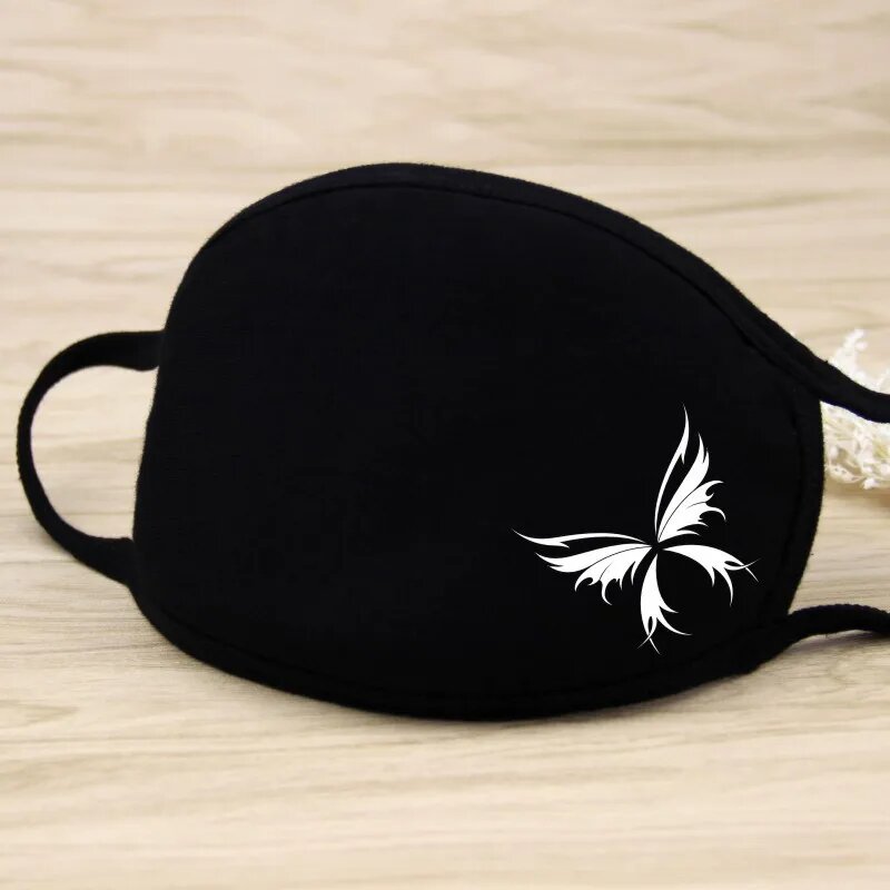 Хлопковая черная маска для лица с рисунком счастливого медведя 22