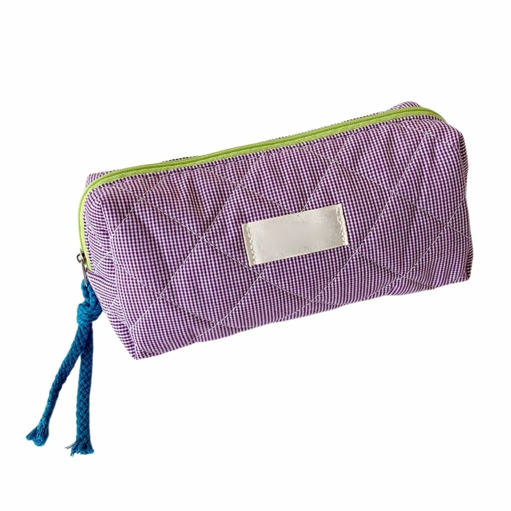 Пенал в клетку контрастного цвета-фиолетовый