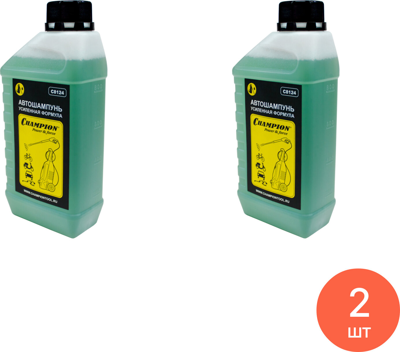 Автошампунь Champion / Чемпион Усиленный для бесконтактной мойки, для жесткой воды, 1л / автохимия (комплект из 2 шт)