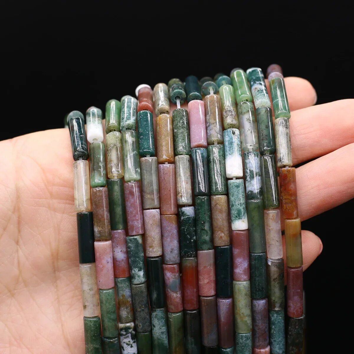 Бусины из агата, цилиндрические, натуральные Изумрудный, Indian Agate