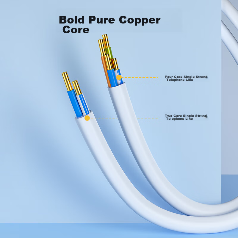 SAMZHE Telephone Cable, 2-Core Single-Strand Pure Copper Core Voice Patch Cord, Office Landline Telephone Connection Cable Extension Cord, with RJ45 Connectors, Finished Cable, 5 Meters, C28BWG-205C