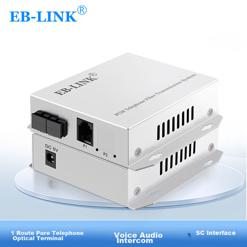 EB-LINK Telephone Optical Terminal, 1-Channel Telephone PCM Voice Optical Terminal, Audio Intercom Transceiver, Telephone Fiber Optic Converter, Large Square Port SC Interface