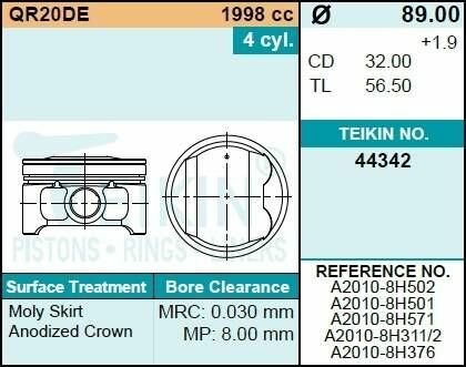 Поршень двигателя teikin 44342 0.50 (4шт/упак)