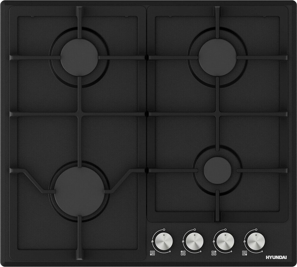 Газовая поверхность Hyundai HHG 6432 BK, 60 см, решетки: чугунные, черный,
