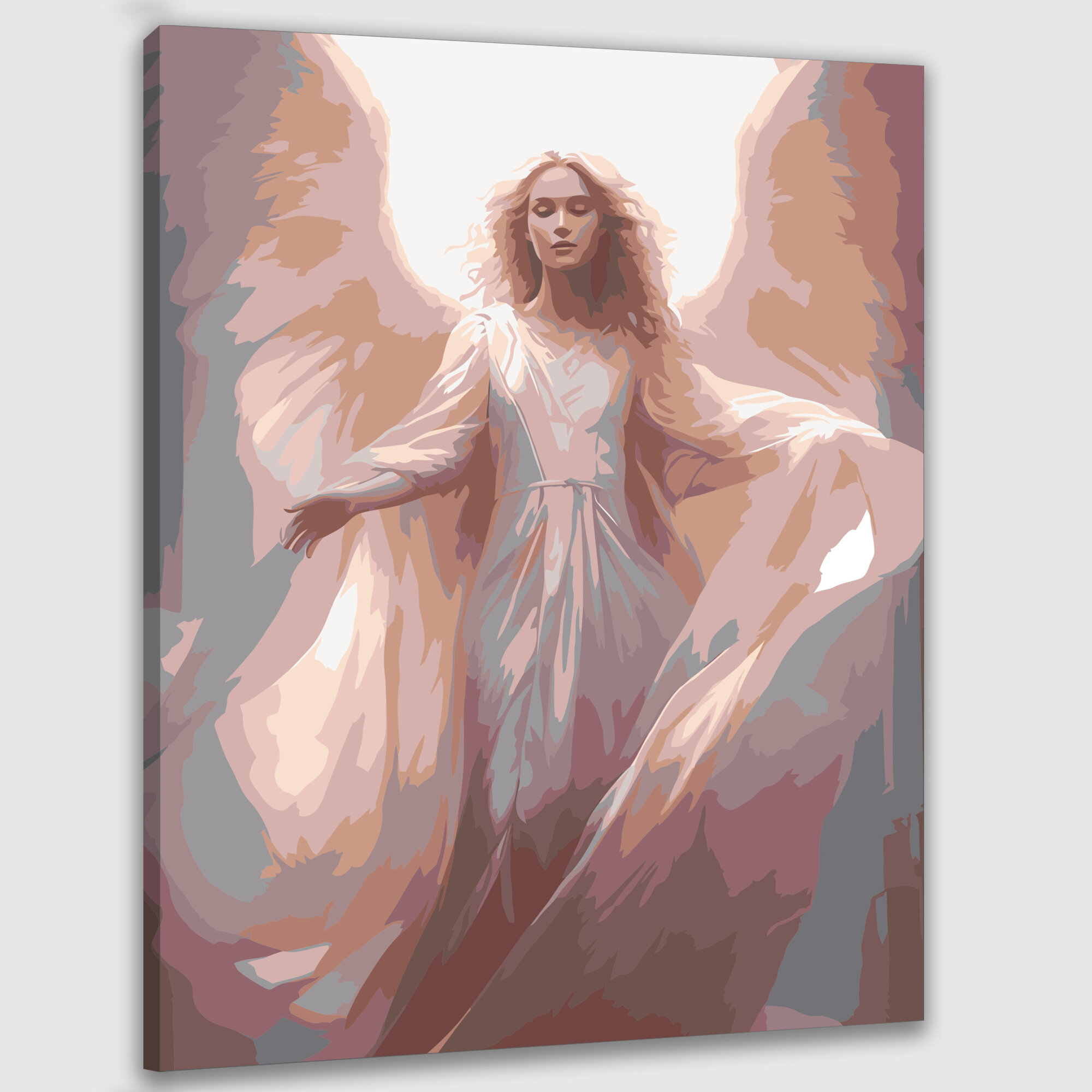 Картина по номерам 40x50 см, ангел, розовые одежды, мерцающие крылья, небесное сияние