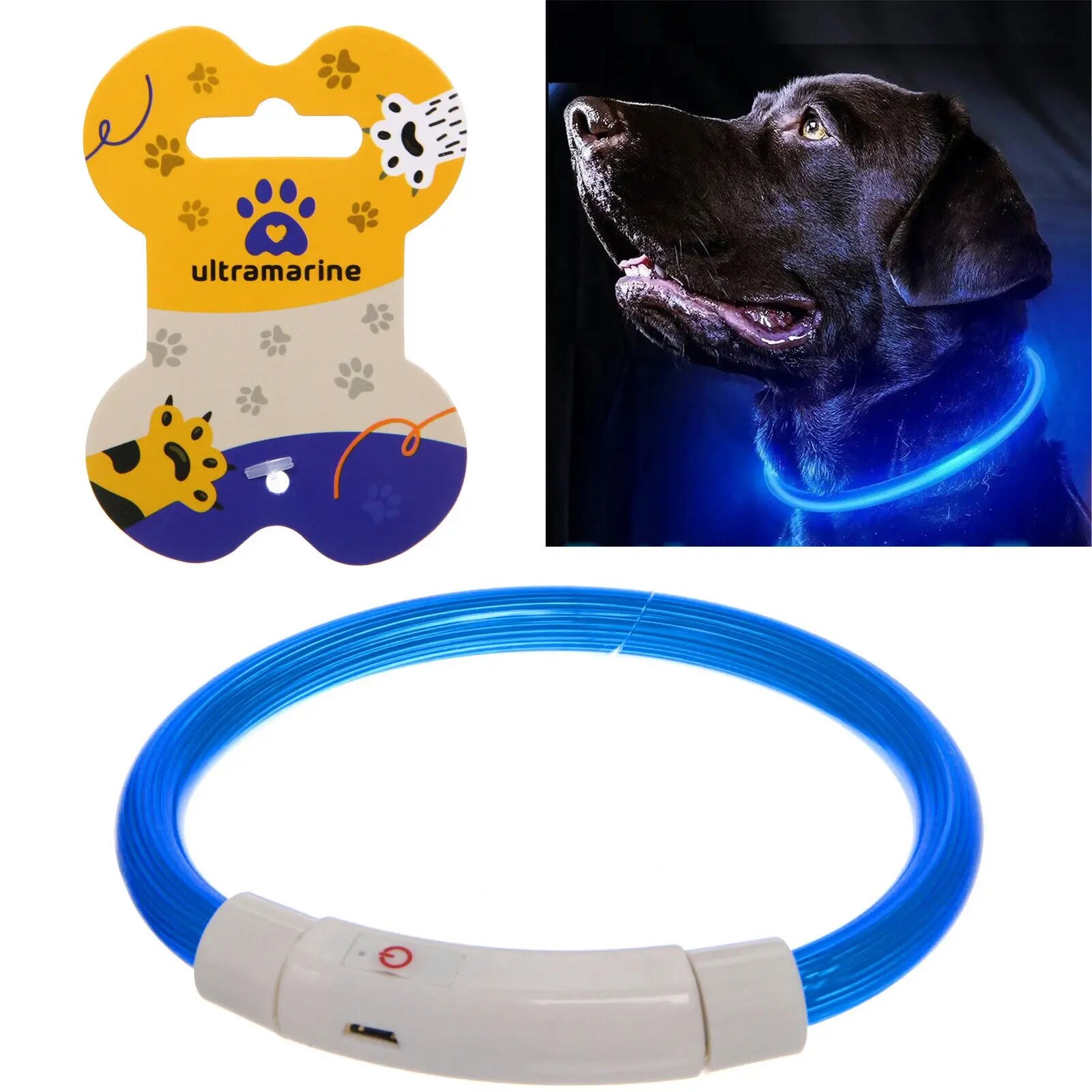 Светодиодный ошейник «Защита Бро» для собак, USB-зарядка, синий, водостойкий нейлон, размер S (35 см)