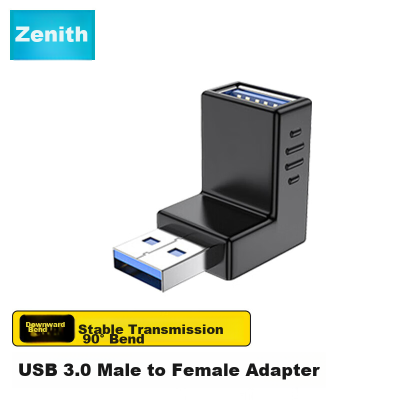 ZHENWEI USB Male to Female Right Angle Adapter, USB Interface Extension Converter, for Laptops And Desktop Computers