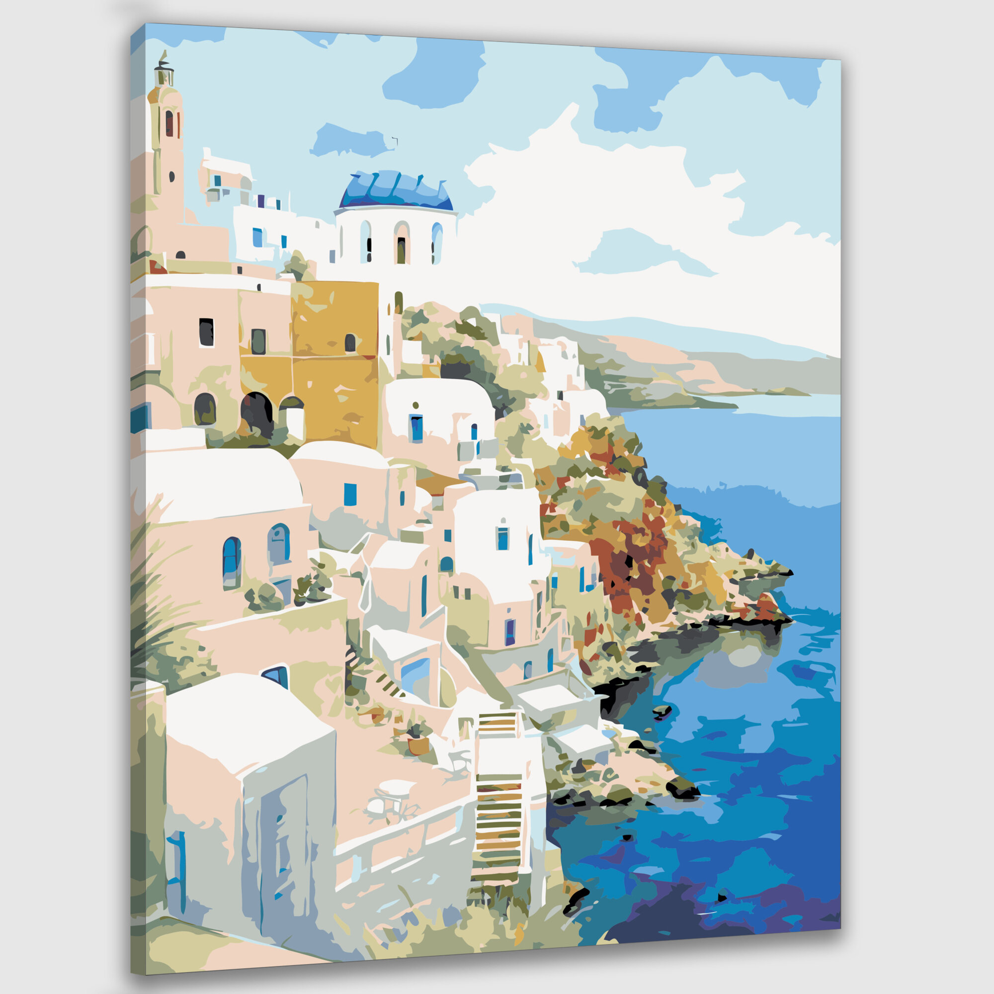 Картина по номерам 40x50 см, акварельный пейзаж, греческие острова, бирюзовые воды, скалистые берега