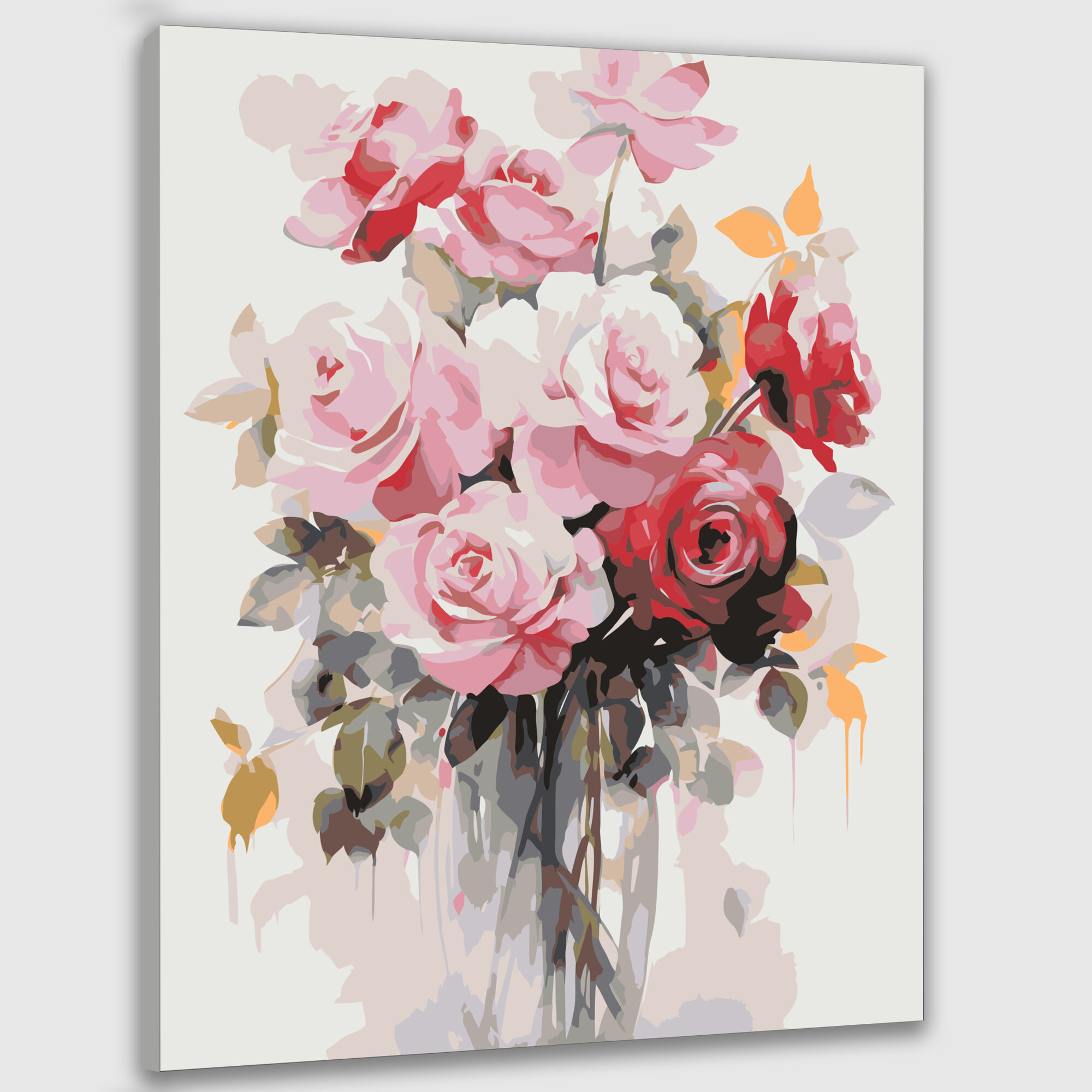 Картина по номерам 40x50 см, акварельная картина, букет роз, лепестки разных оттенков, хрустальная ваза, плавные цвета