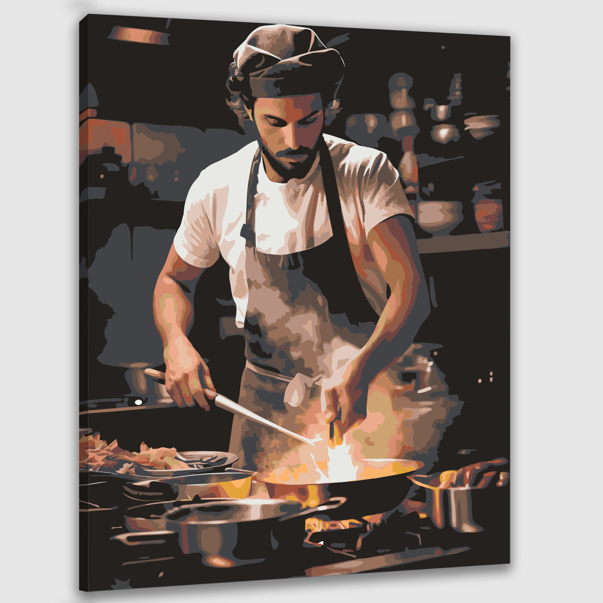 Картина по номерам 40x50 см, греческий шеф-повар, готовка, традиционное блюдо, оживленная кухня, руки шеф-повара