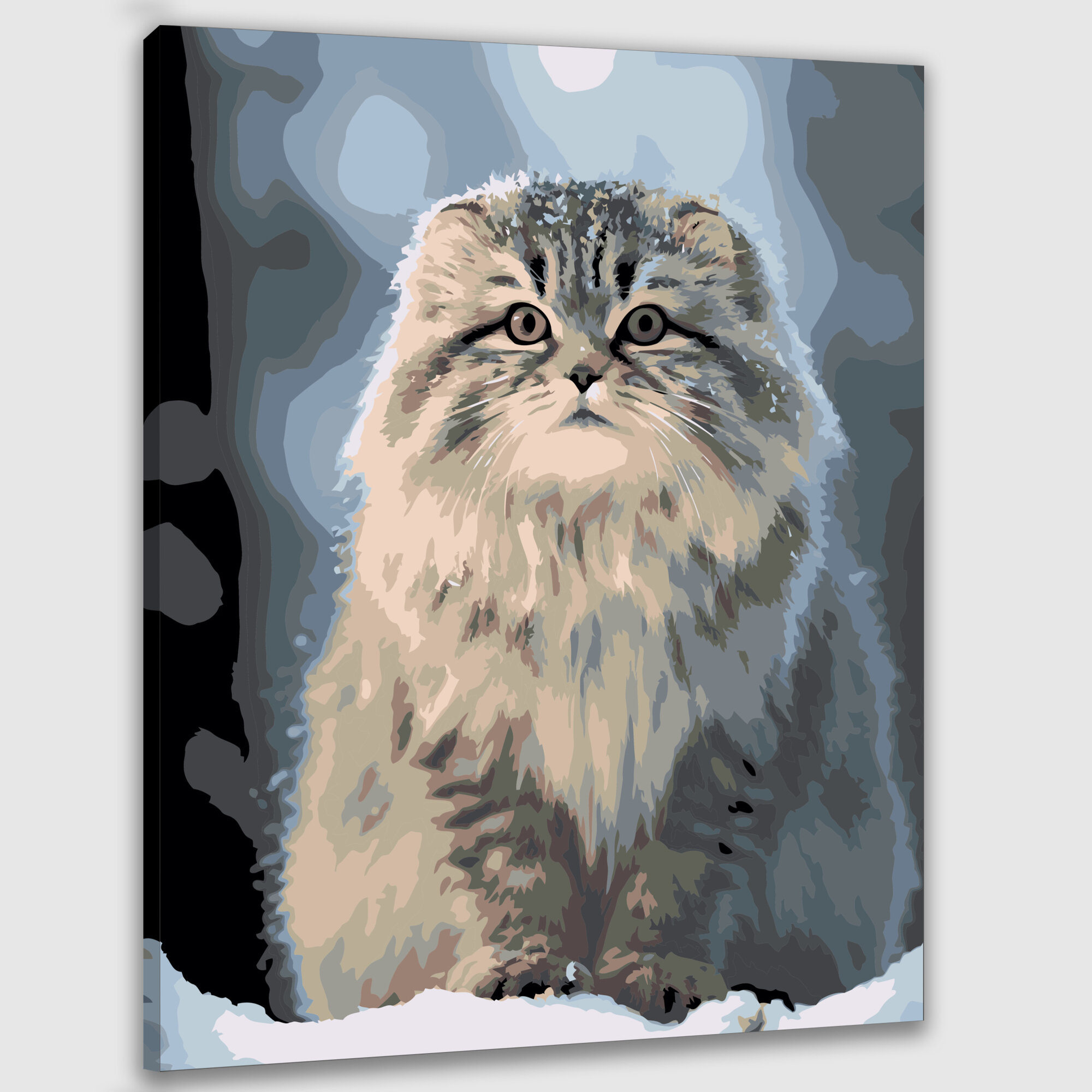 Картина по номерам 40x50 см, манул, кошка Манула, фотография, зимний лес, шерсть, мордочка, взгляд, заснеженный пейзаж