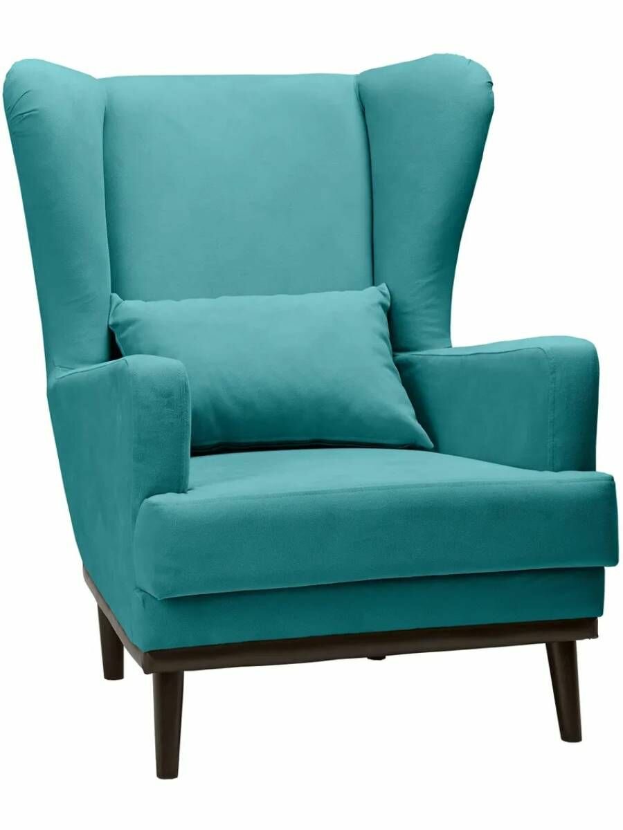 Кресло Оскар мягкое для отдыха дома, на ножках, велюр Maserati azur, 75х85х90 (ШхГлхВ)