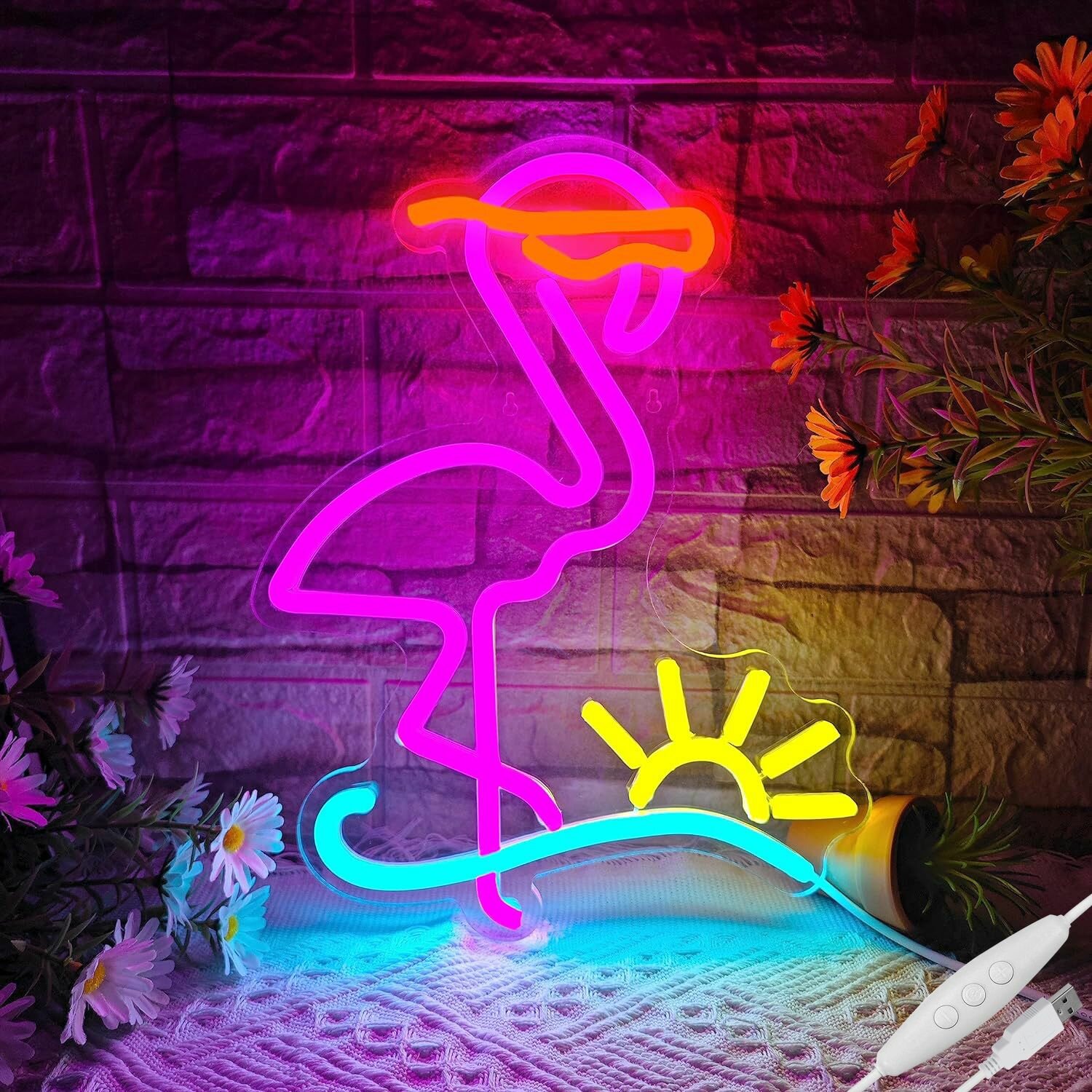 Неоновая вывеска "Фламинго" с USB-питанием и регулируемой яркостью для декора