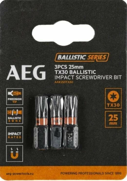 Биты ударные AEG, TX30х25mm, AAK253TX30, 3шт, 4932479176