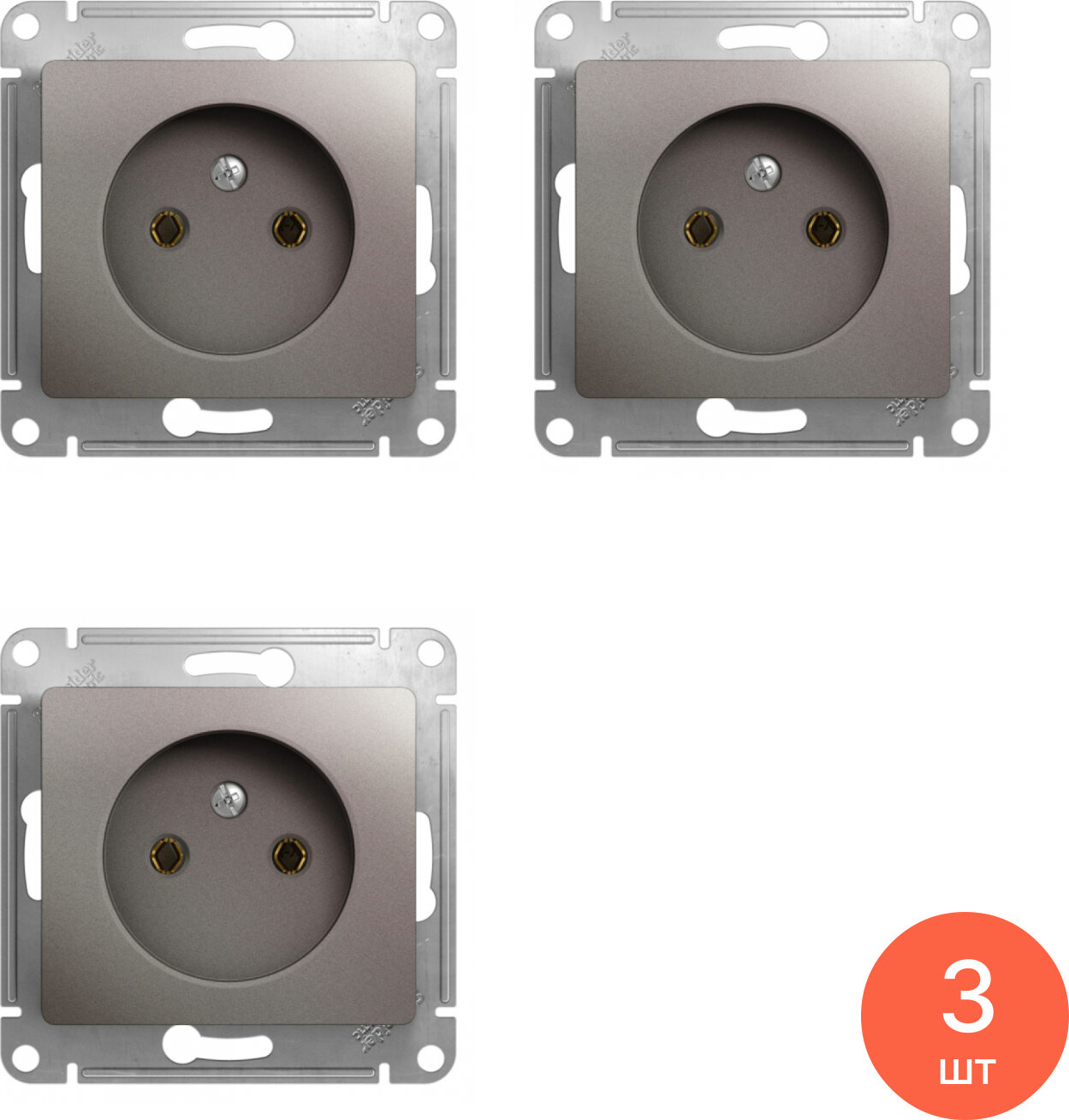 Розетка силовая штепсельная Systeme Electric / Систем Электрик Glossa, 16А 250В IP20 платина, без заземления, GSL001241 / электрооборудование (комплект из 3 шт)