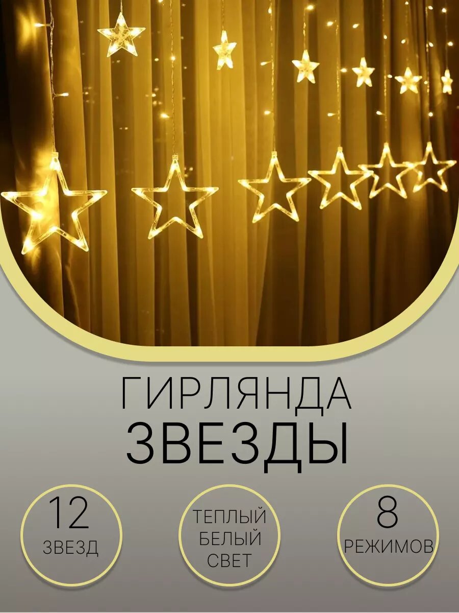 Светодиодная гирлянда звездочки 3х0,5 м, 108 LED