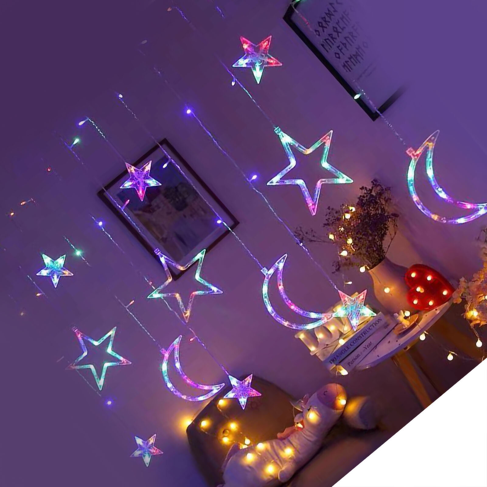 Star Moon Curtain String Lights LED Lamp Add Romantic Ambience Window for Bedroom Living Room Shop Color