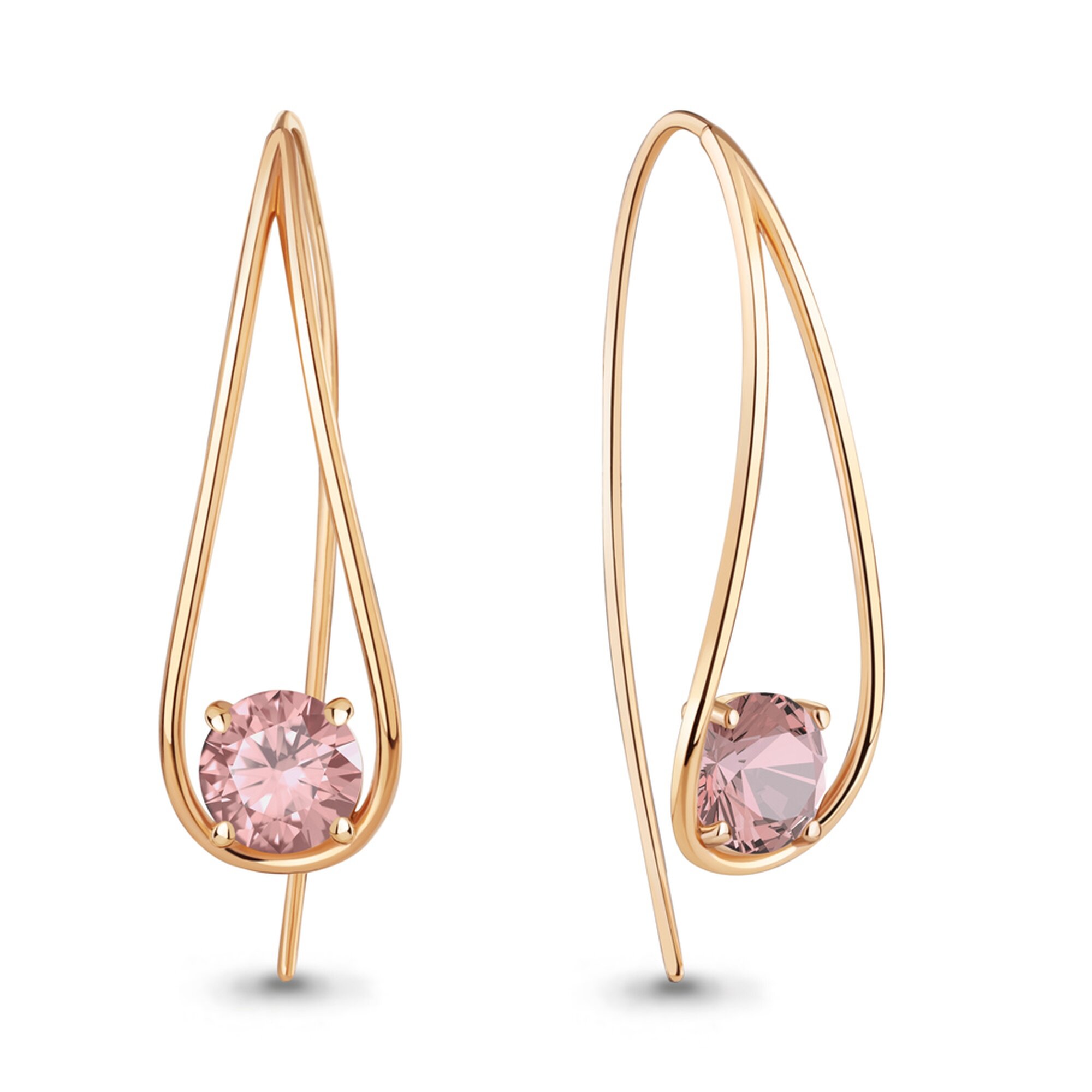 Серьги, серебро, 925 проба, золочение, морганит