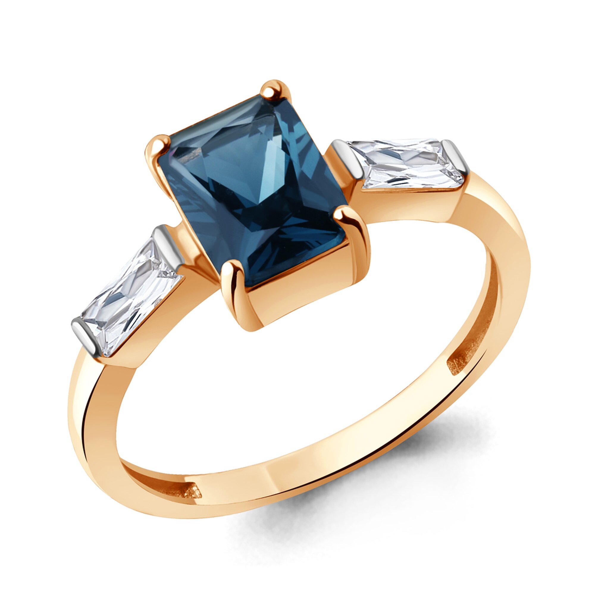 Кольцо, серебро, 925 проба, золочение, Лондон топаз, фианит