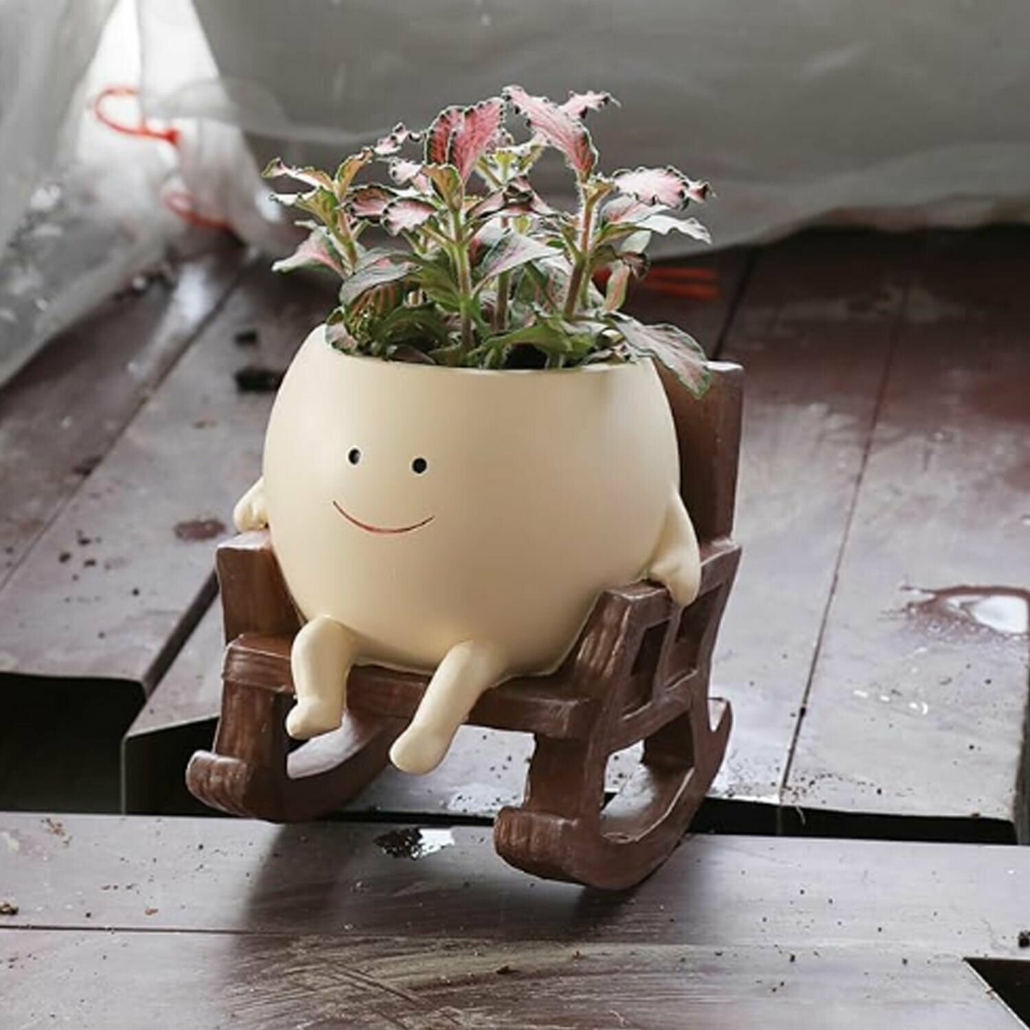 Горшок-кашпо, для растений, со смайликом, бежевого цвета, 1 шт