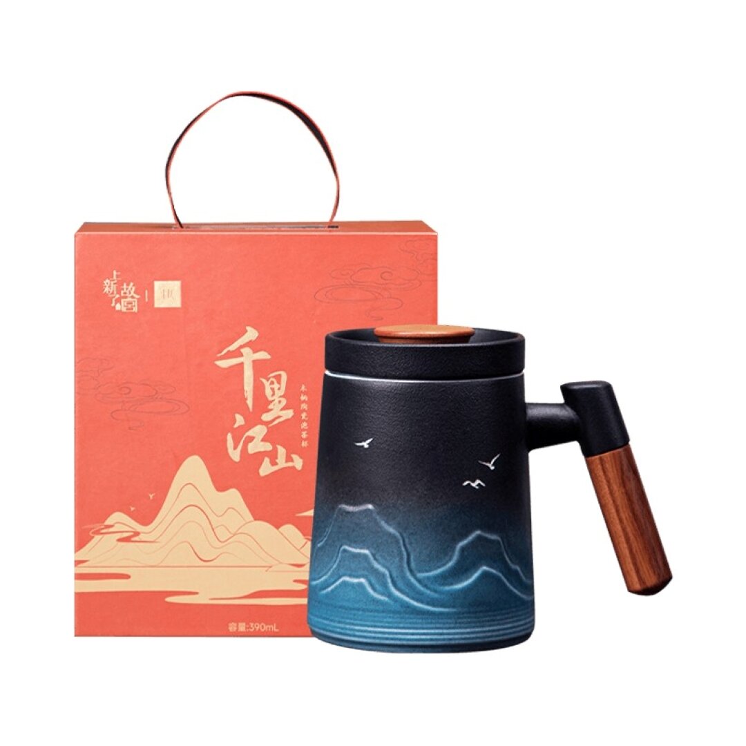 Керамическая кружка Xiaomi Pinztea Wooden Handle Ceramic Tea Cup 390 ml (Синий)