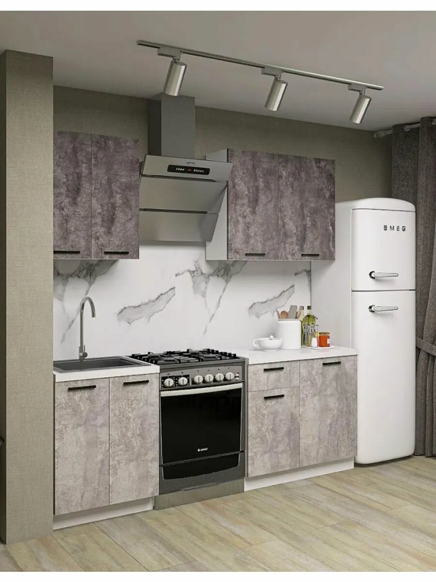 Кухонный гарнитур Урбан 1.5 м, мебель для дома и кухни, Белый / Цемент темный / Цемент светлый