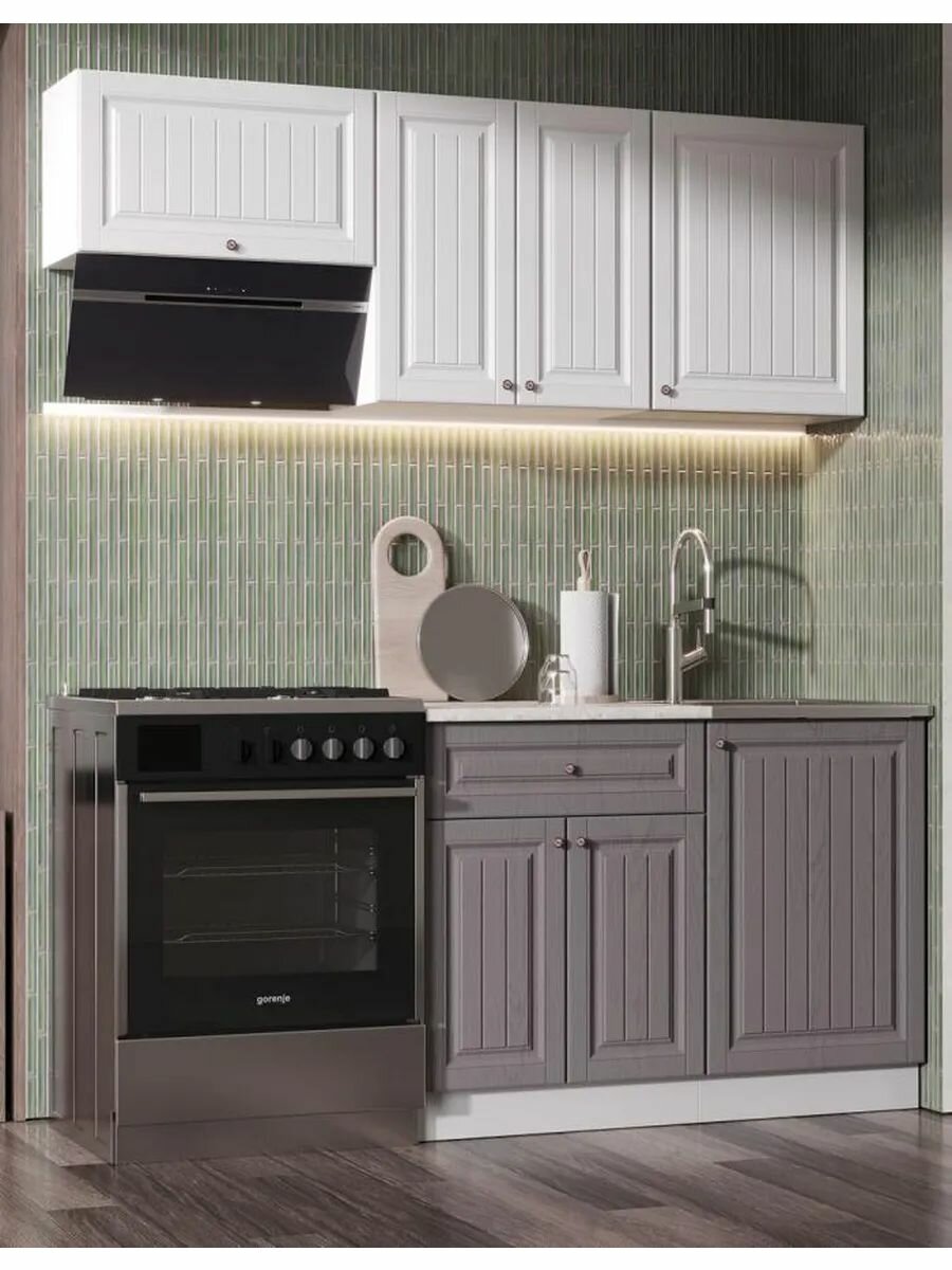 Кухонный гарнитур Хозяюшка 170 см, мебель для дома и кухни, Белый / Акация белая, Трюфель