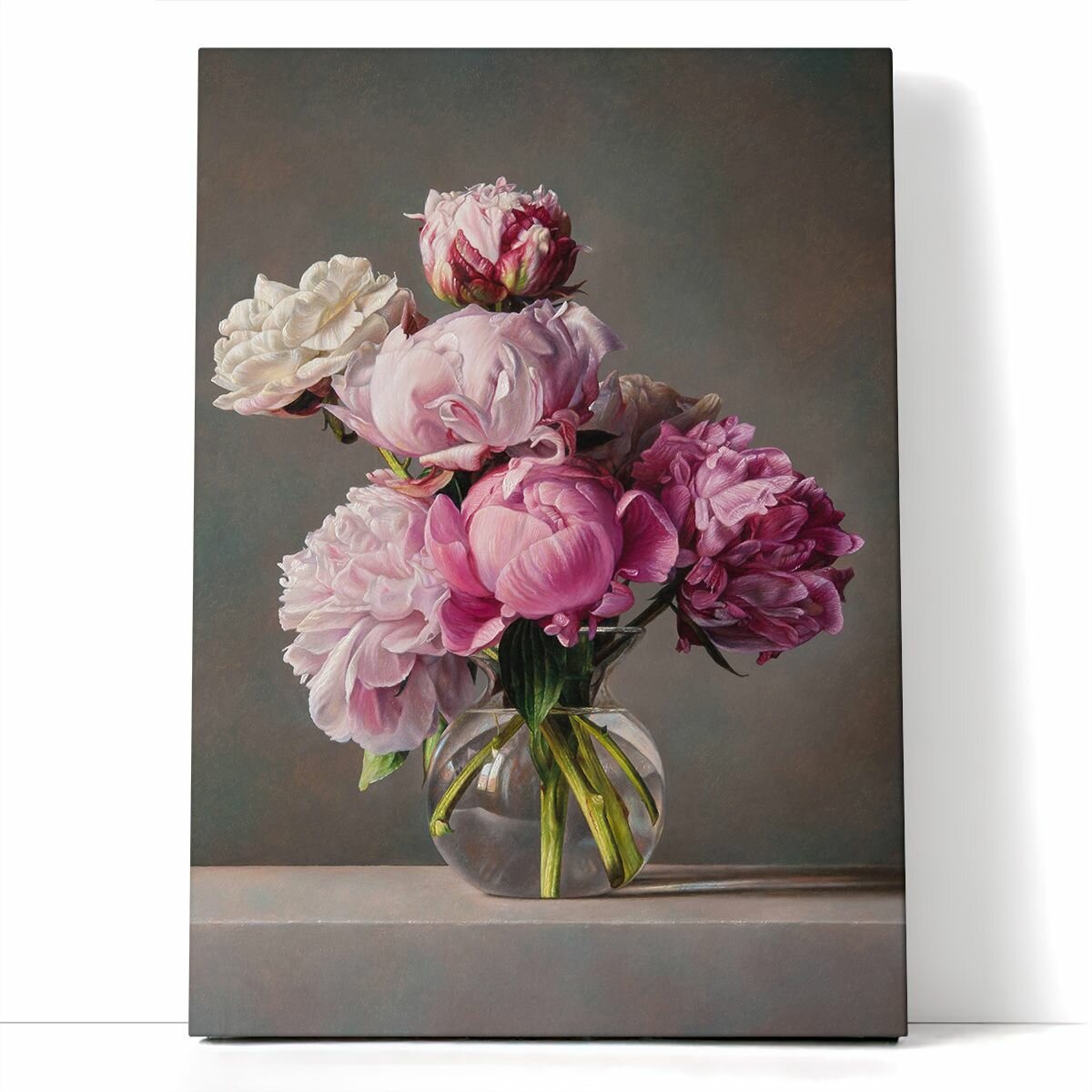 Картина "Пионы в Вазе", холст, дерево, лак, на подрамнике, разноцветная, 70х50 см