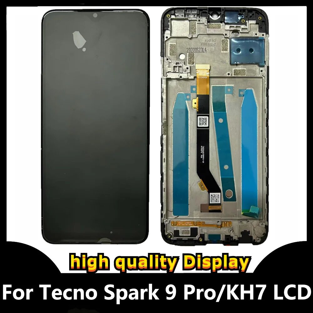 ЖК-дисплей 6,6 дюйма для Tecno Spark 9 Pro, сенсорный экран, дигитайзер, панель в сборе, замена для Spark9 Pro KH7, экран дисплея, экран Black With Frame