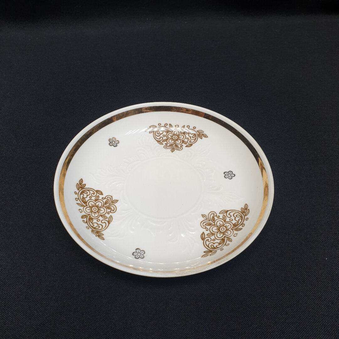 Блюдце чайное Вербилки, фарфор деколь позолота, винтаж СССР