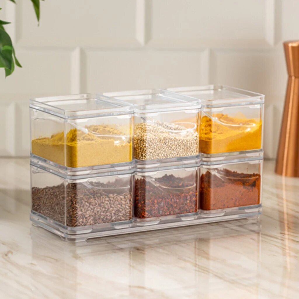 Набор для специй пластик, 12 см, 283 мл, 6 шт, с ложкой, Dunya Plastik, 30304