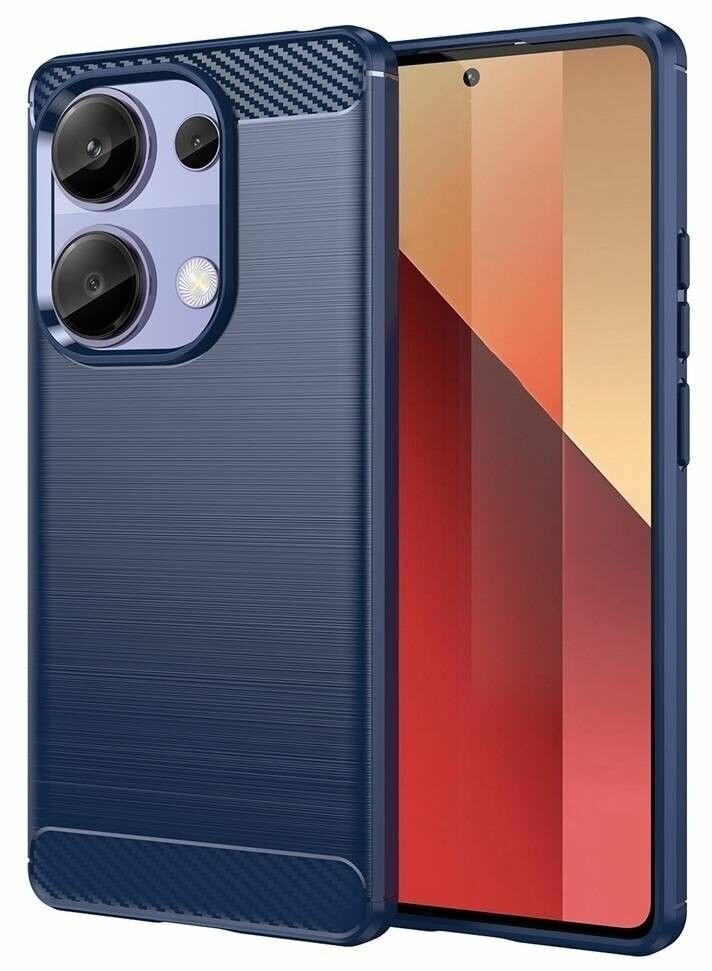 Чехол на Xiaomi Redmi Note 14s силиконовый карбон сталь синий