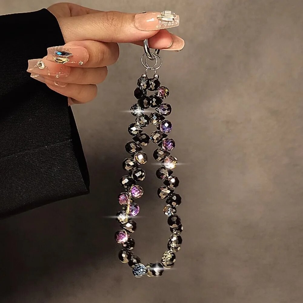 Блестящий хрустальный кулон из бисера, съемный красочный брелок из хрустальных бусин, прозрачный ремешок для телефона для женщин и девочек