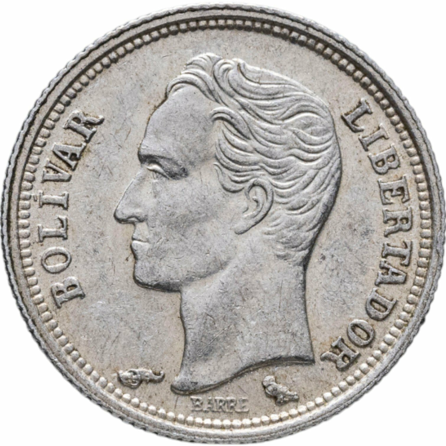 Венесуэла 25 сентимо centimos 1960-1965, Серебро 835, в сохранности XF-AU