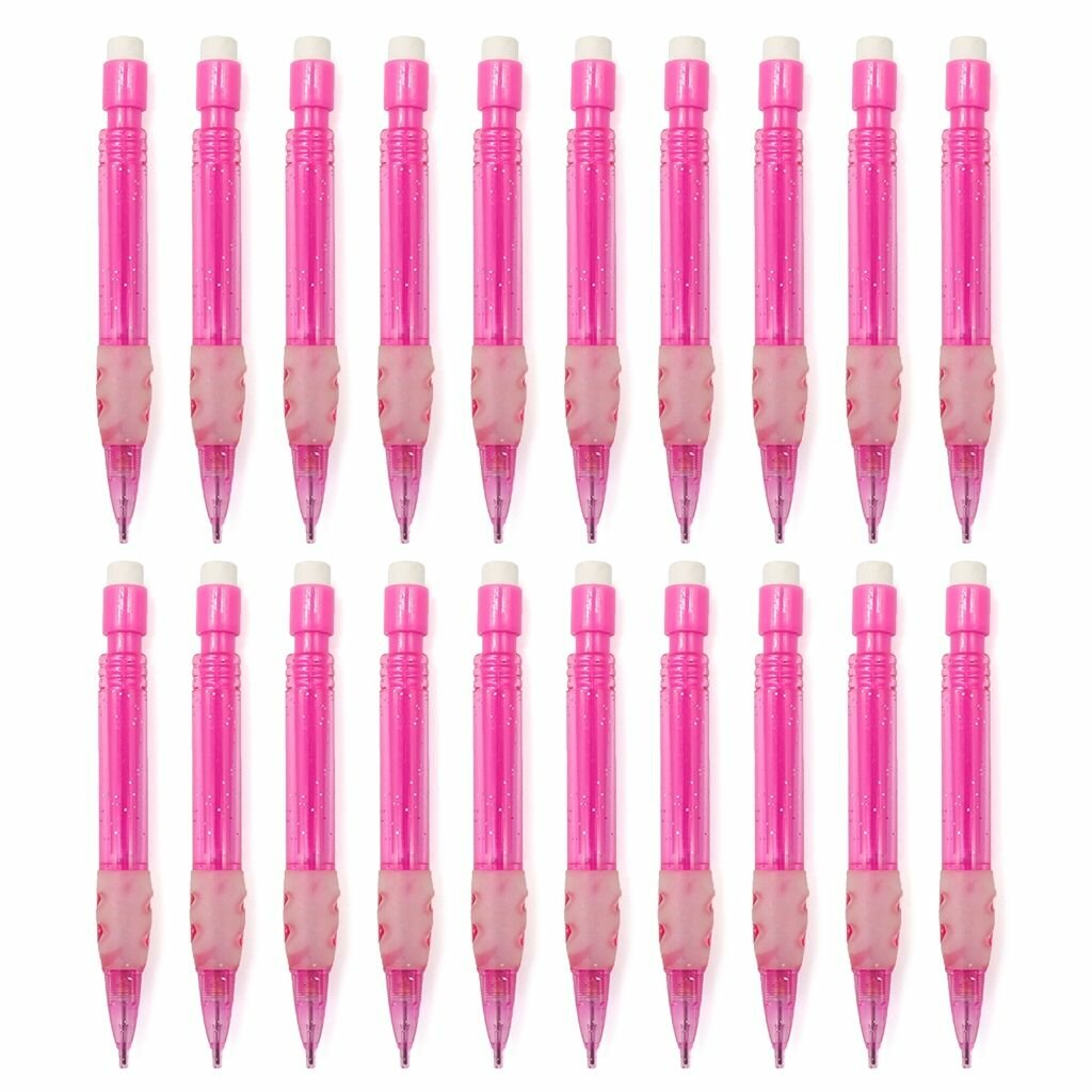 20 шт. Небольшой короткий механический карандаш с ластиком для писательского рисунка для взрослых, Розовый