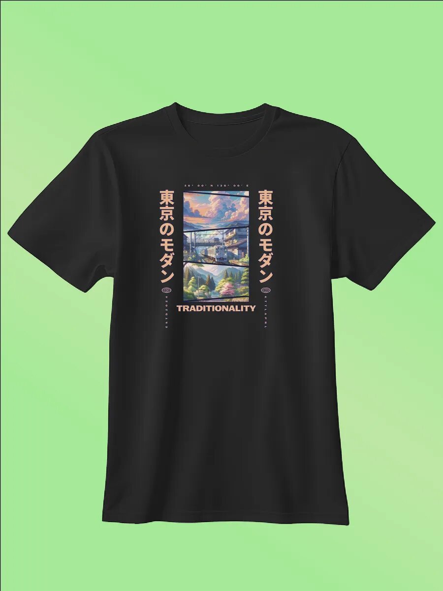 Футболка корейские смволы в стиле аниме