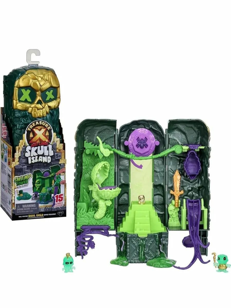Игровой набор Treasure X Lost Lands Skull Island Swamp Tower Micro Playset, 15 уровней приключений.
