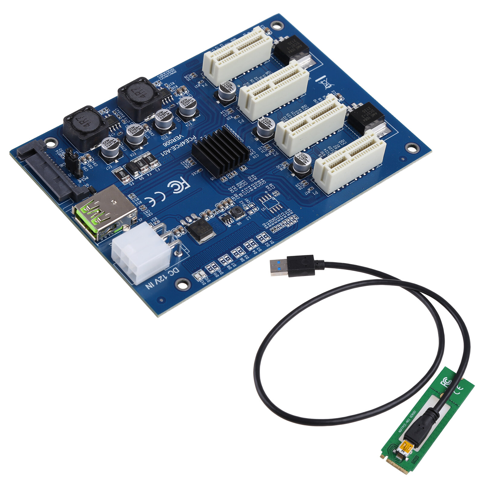 PCIe x1 на 4 PCI-E x16, расширитель, хаб, 6pin SATA, USB